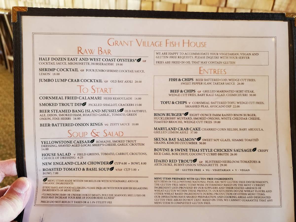 Menu at Grant Village Dining Room restaurant, USA, 550 Sculpin Ln