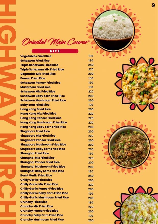 Menu at Highway Mirchi Hotels Pvt Ltd, India, NH2 Ayma Samsara Mouza ...
