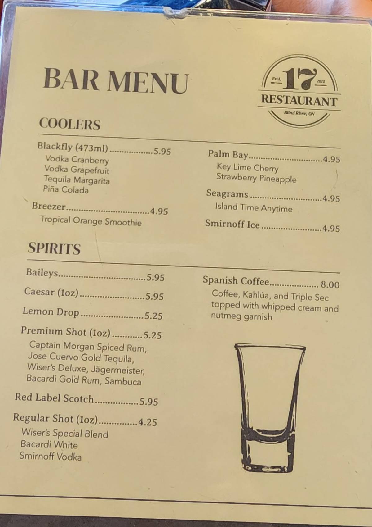 Menu at 17 Restaurant, Blind River