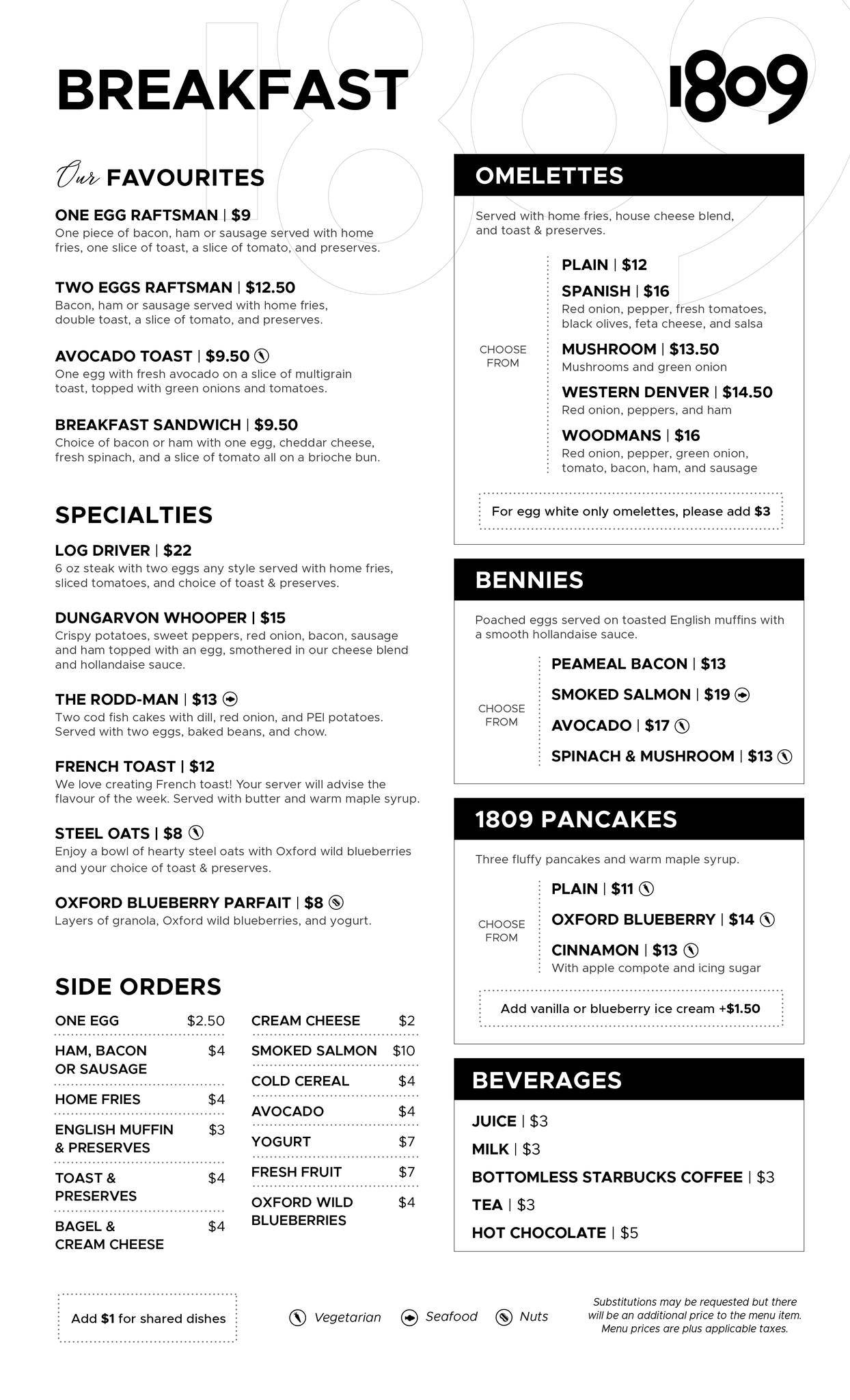 Menu at 1809 Restaurant, Miramichi