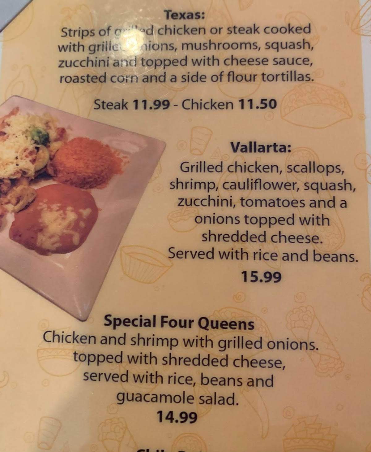Menu at 4 Queens Mexican grill restaurant, Bryson City
