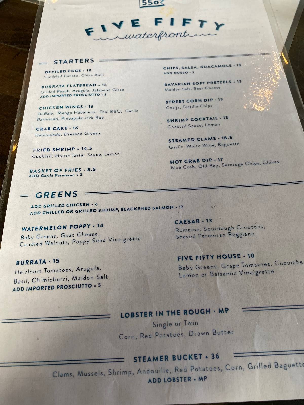 Menu at 550 Waterfront by Druthers restaurant, Saratoga Springs