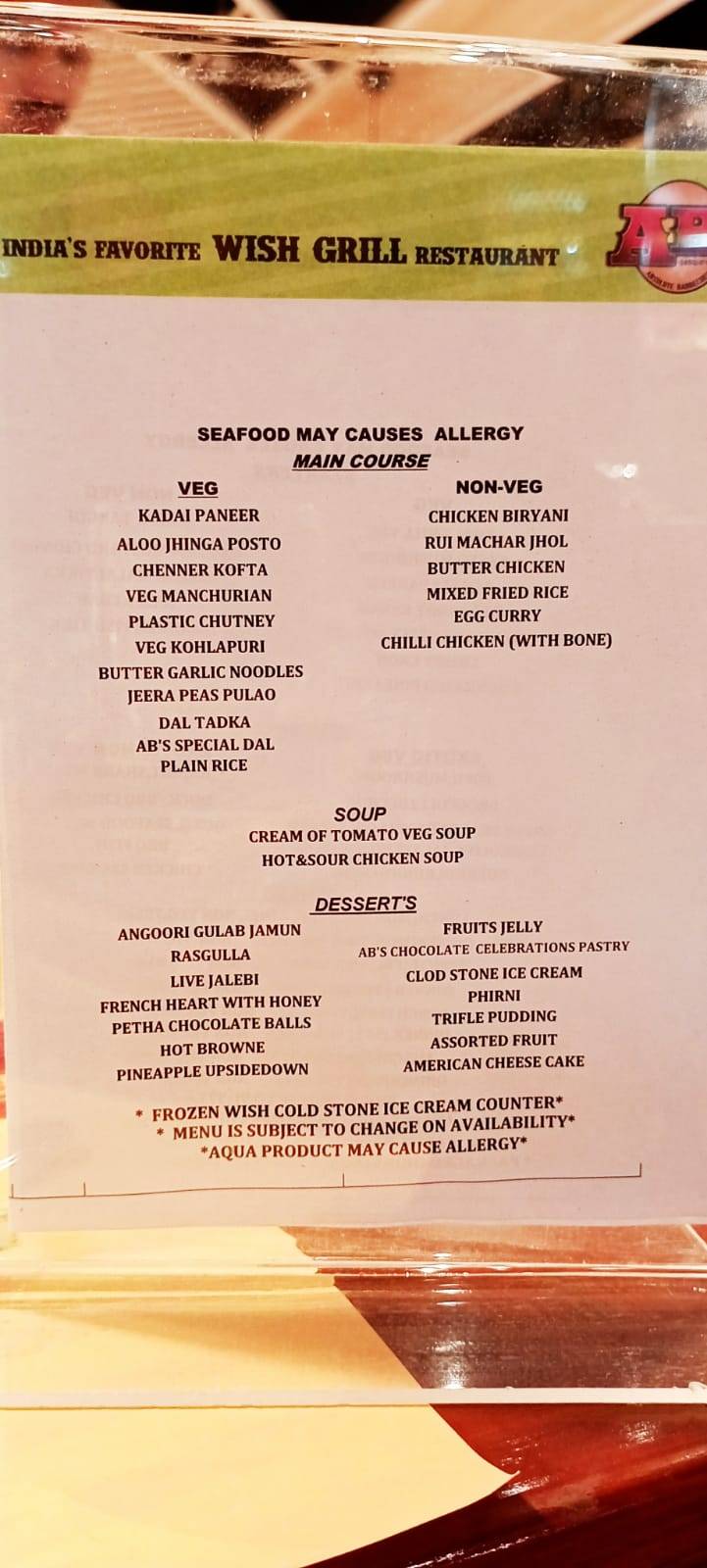 Menu at AB's - Absolute Barbecues Avani Mall, Kolkata, Howrah