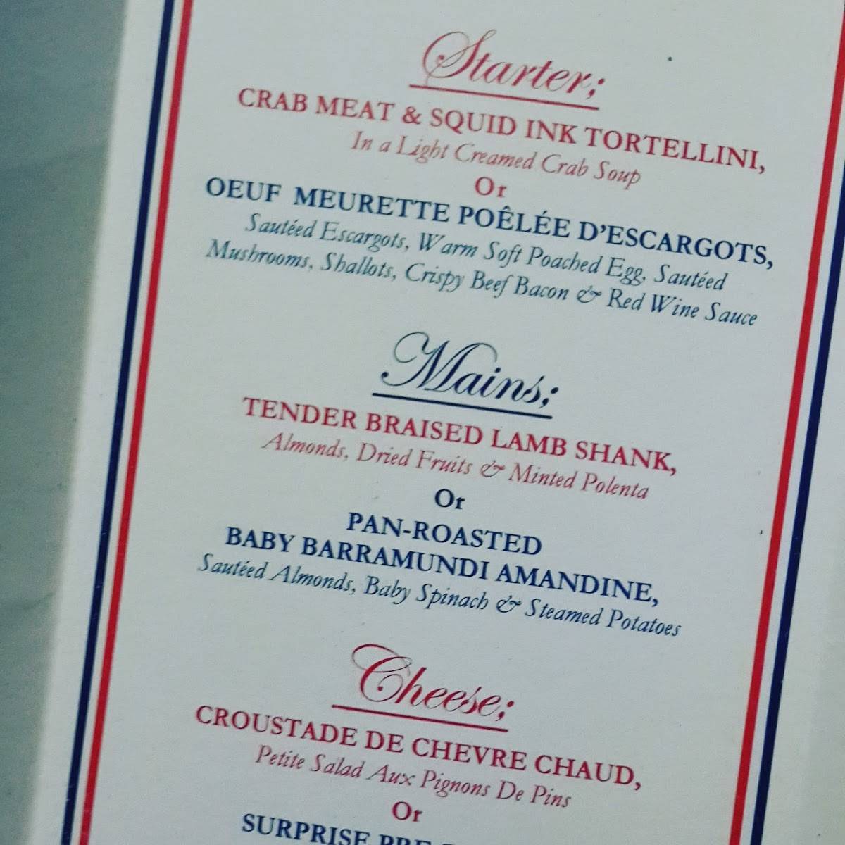 Menu at AMUZ Gourmet Restaurant, Jakarta