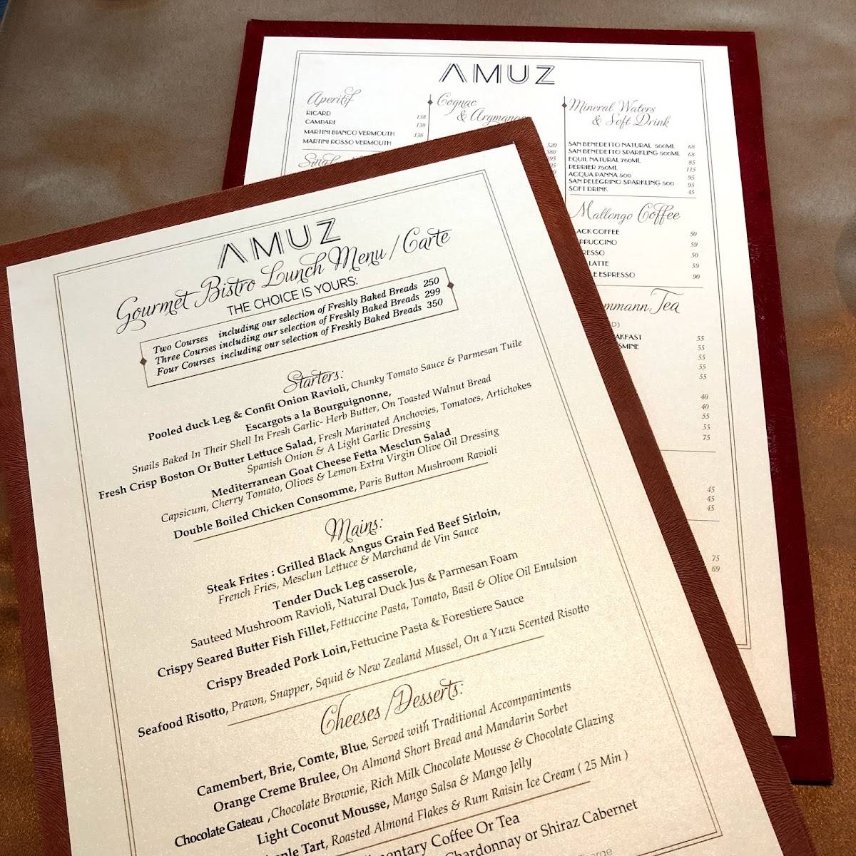 Menu at AMUZ Gourmet Restaurant, Jakarta