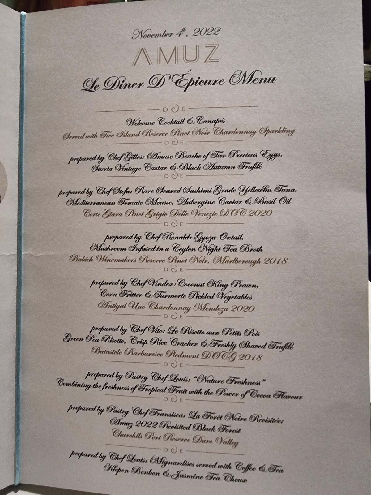 Menu at AMUZ Gourmet Restaurant, Jakarta