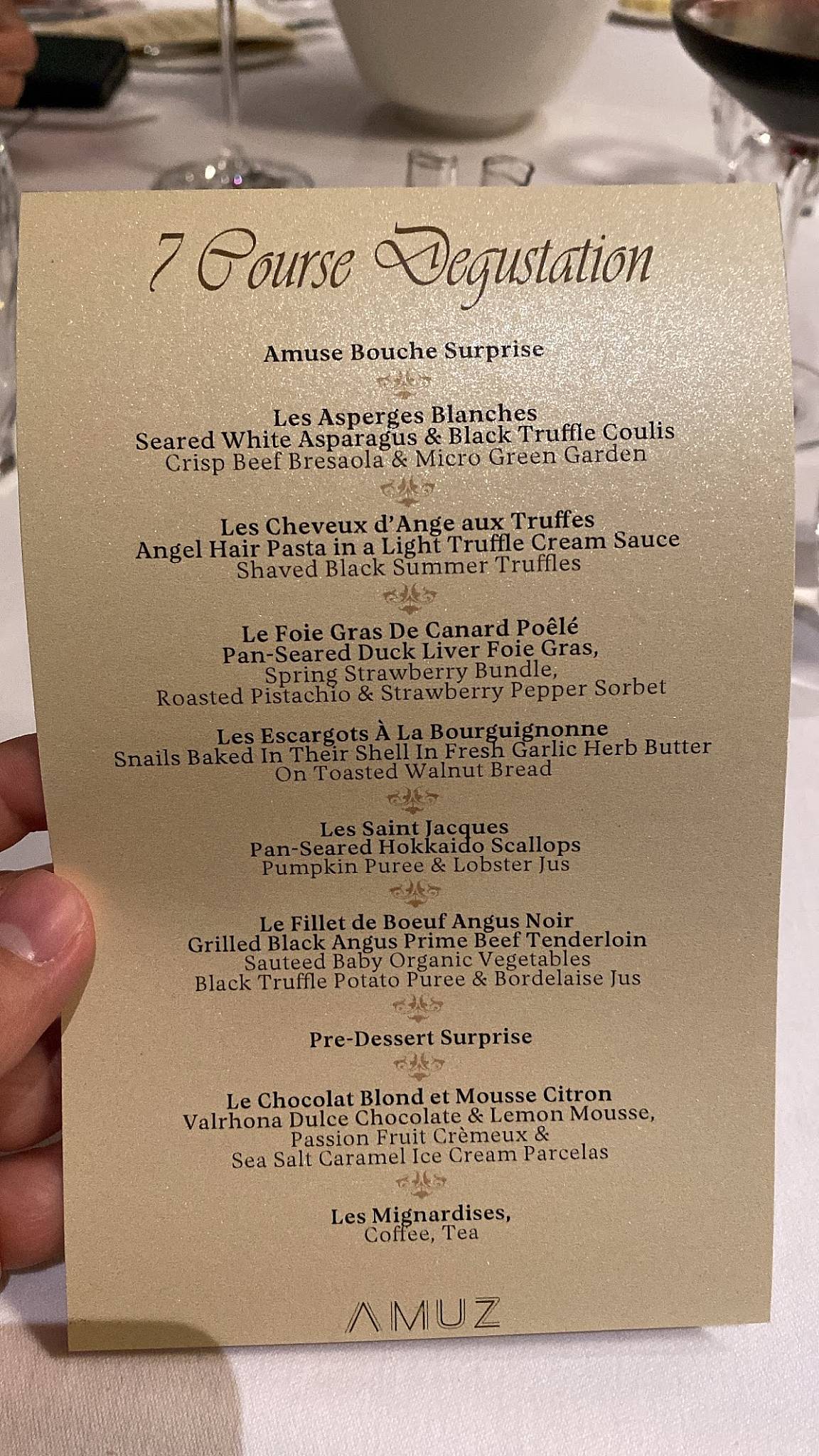 Menu at AMUZ Gourmet Restaurant, Jakarta