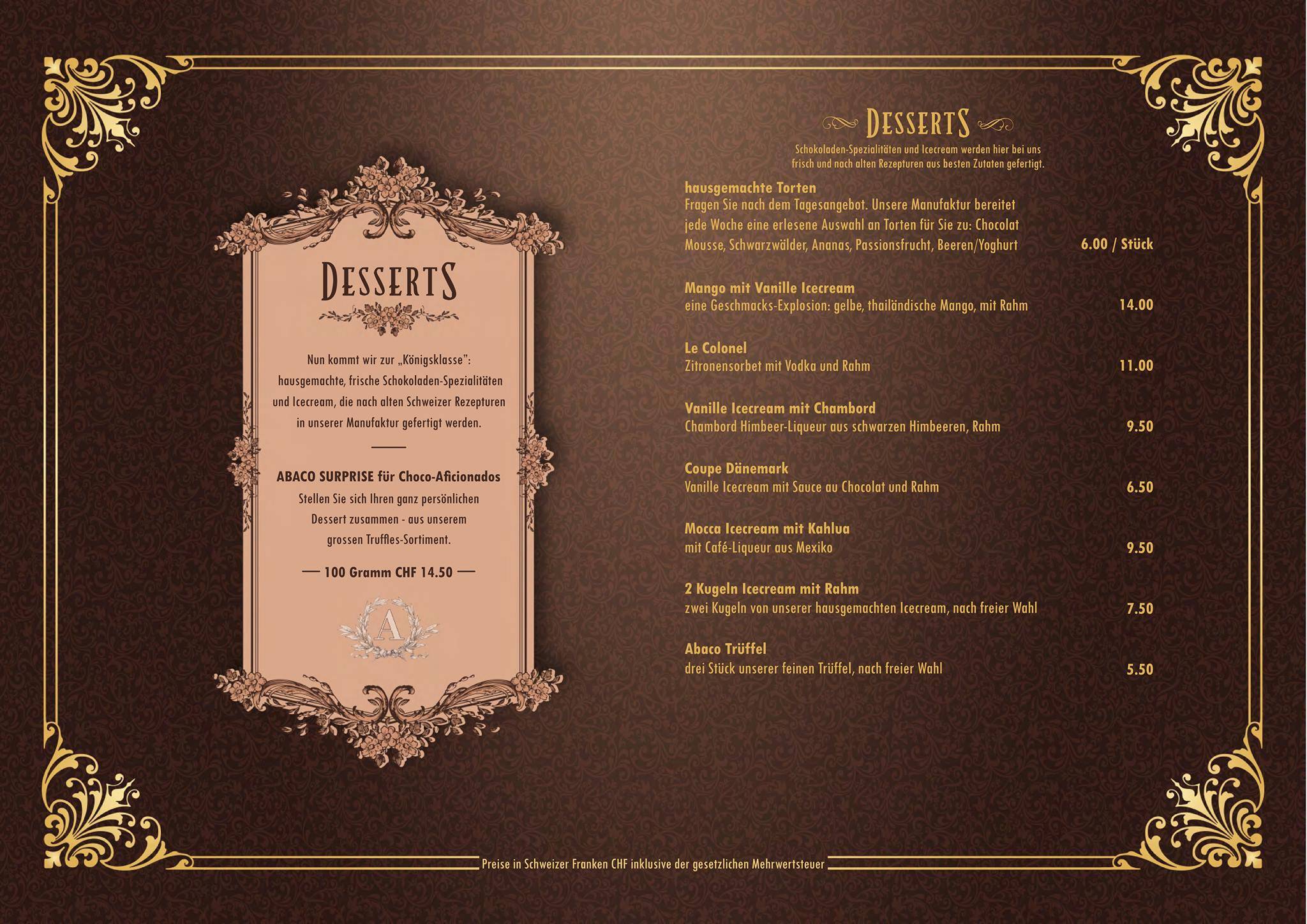 Menu da Abaco, Sciaffusa, Safrangasse 2