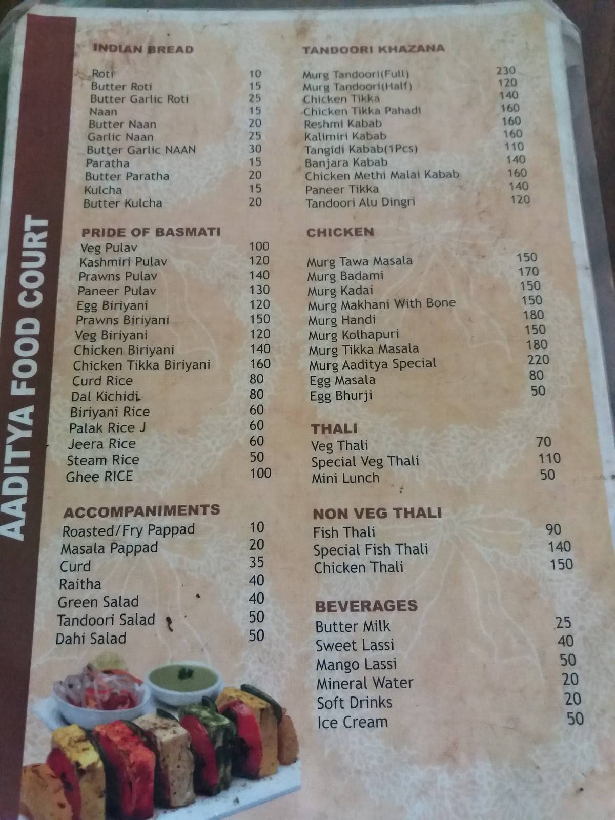 Menu at Aditya Food Court, Verna