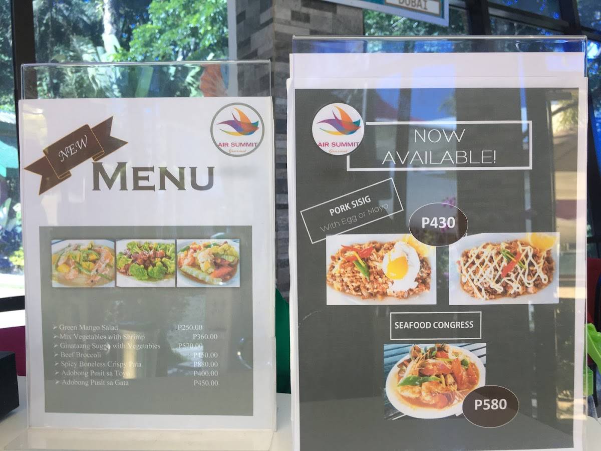 Menu at Air Summit Gourmet restaurant, Tayabas, 3H59+GWP