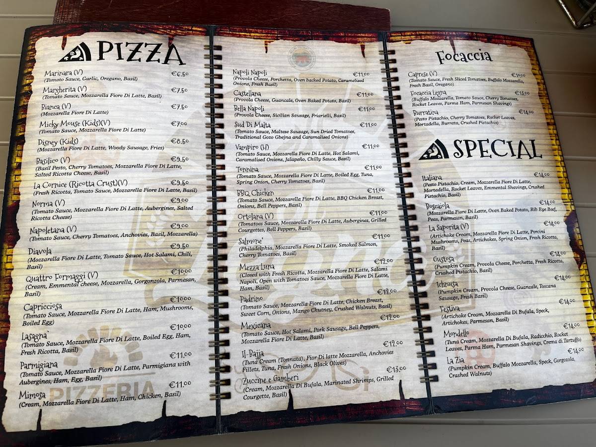 Menu at Al Legna Pizzeria, Marsaskala