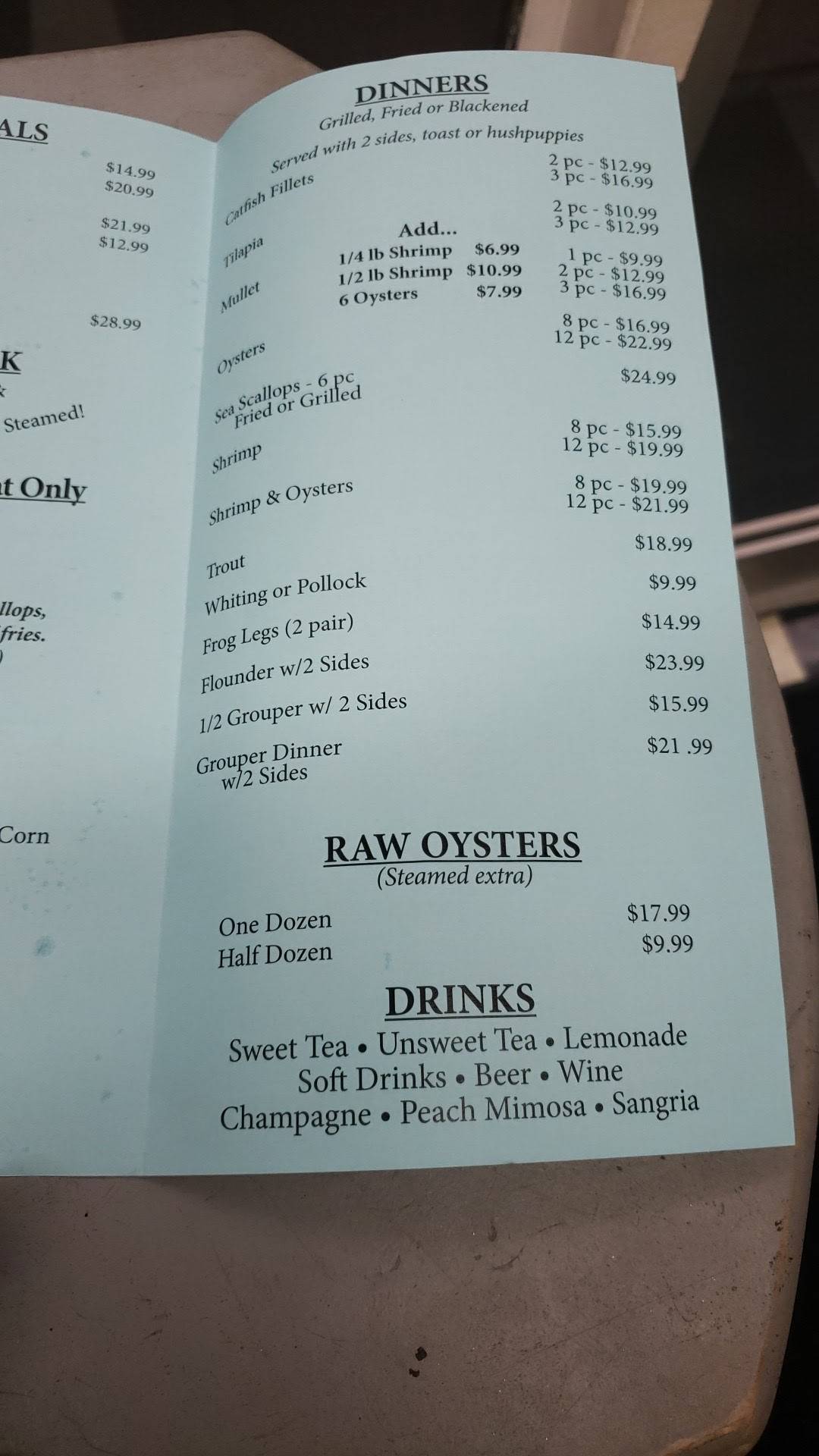 Menu at Albany Fish Company restaurant, Albany