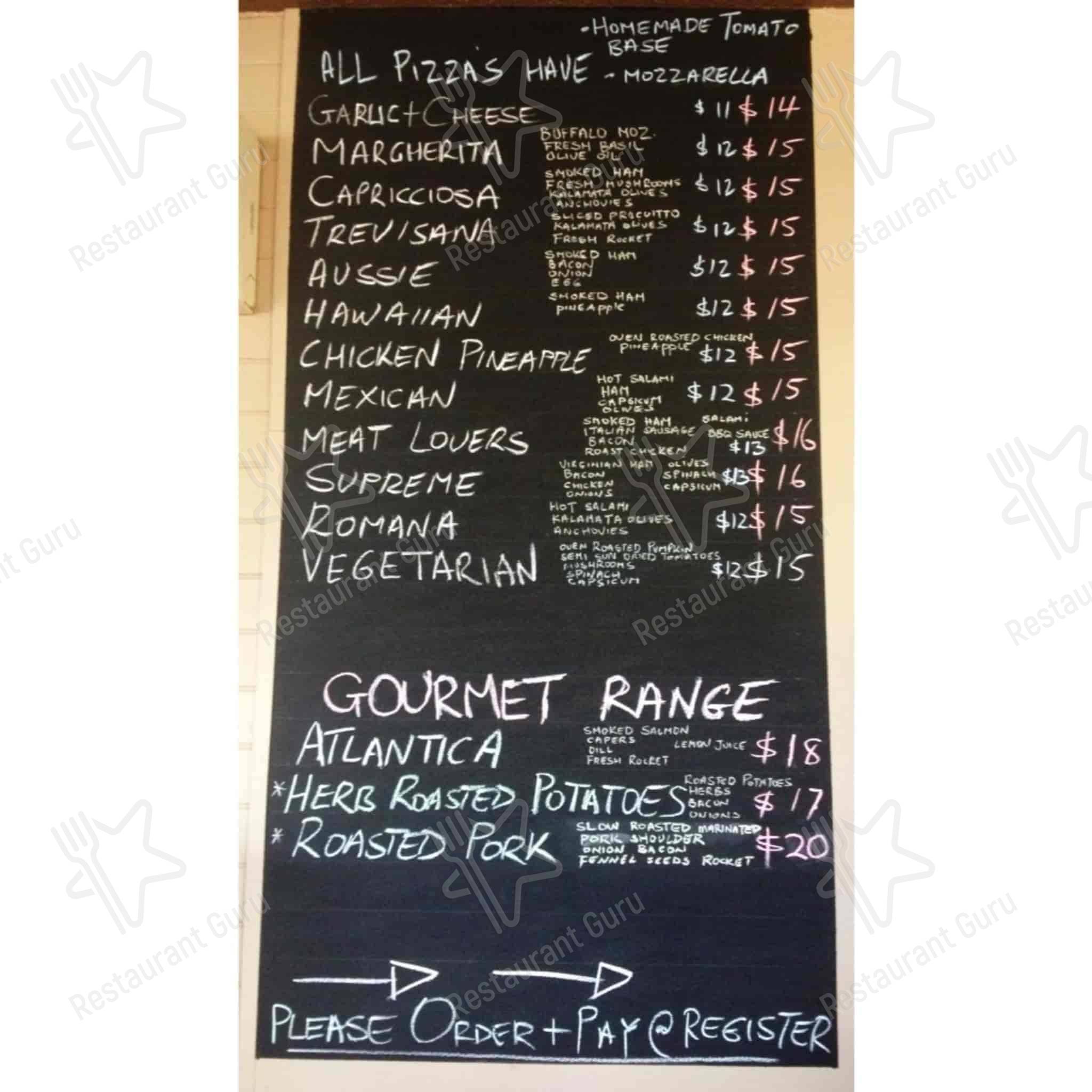 Menu at Rajs kitchen pizzeria, Drouin