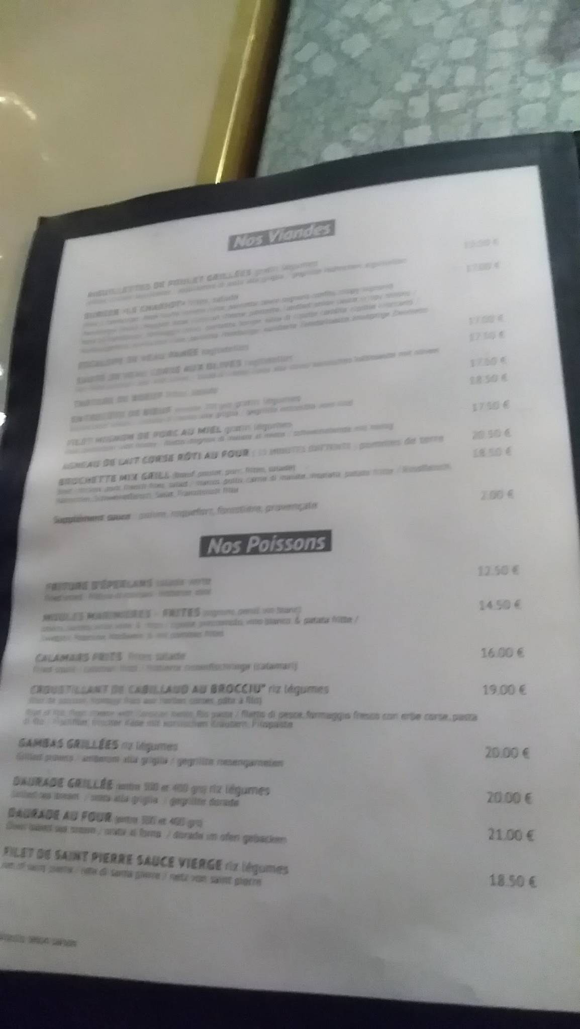 Menu at Le Chariot pub & bar, Algajola, Monument aux Morts