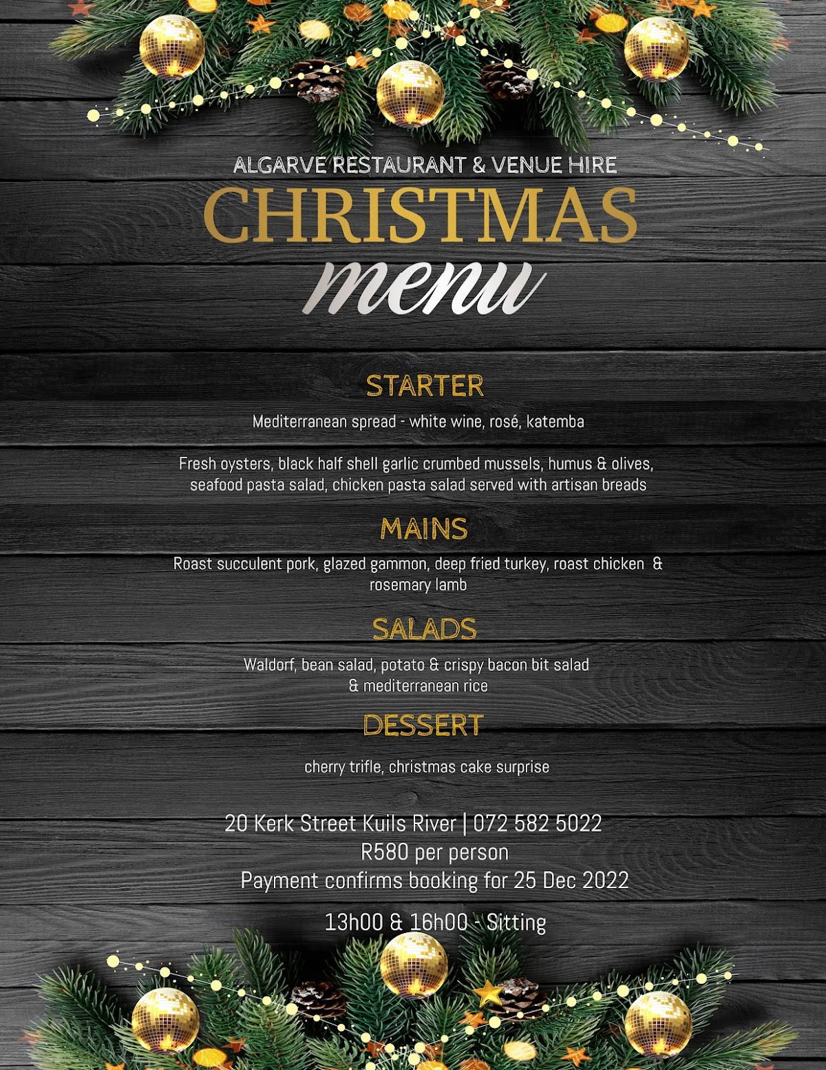 Menu at Algarve Restaurant & Bar, Cape Town
