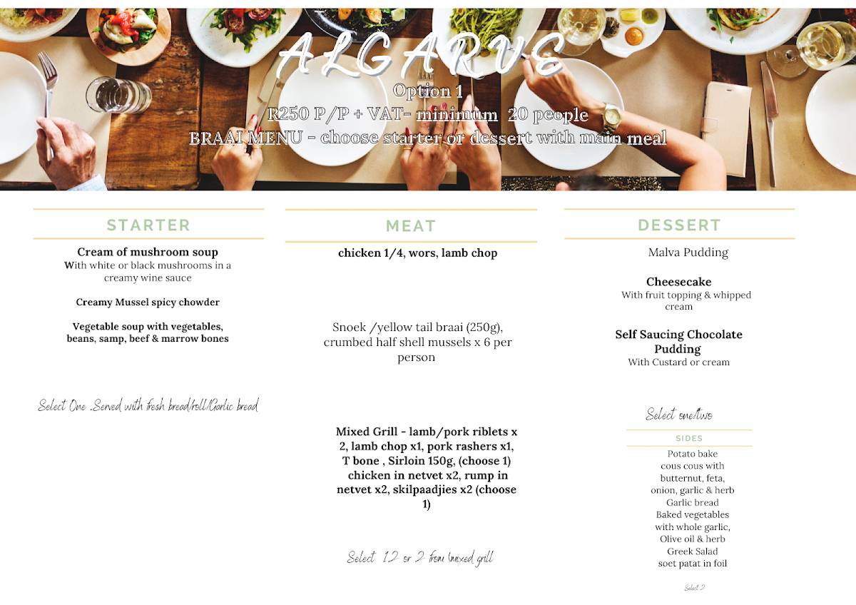 Menu at Algarve Restaurant & Bar, Cape Town