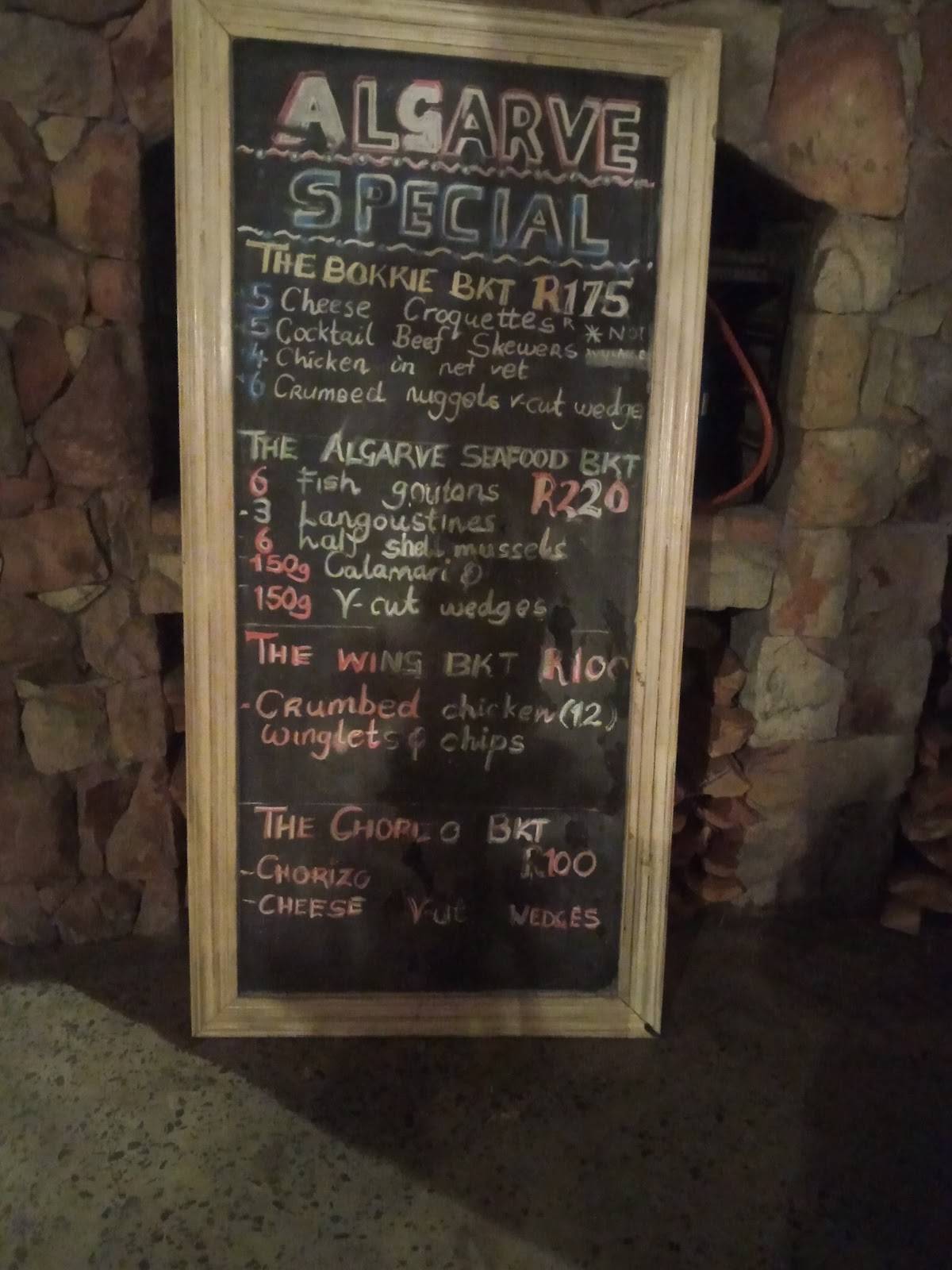 Menu at Algarve Restaurant & Bar, Cape Town