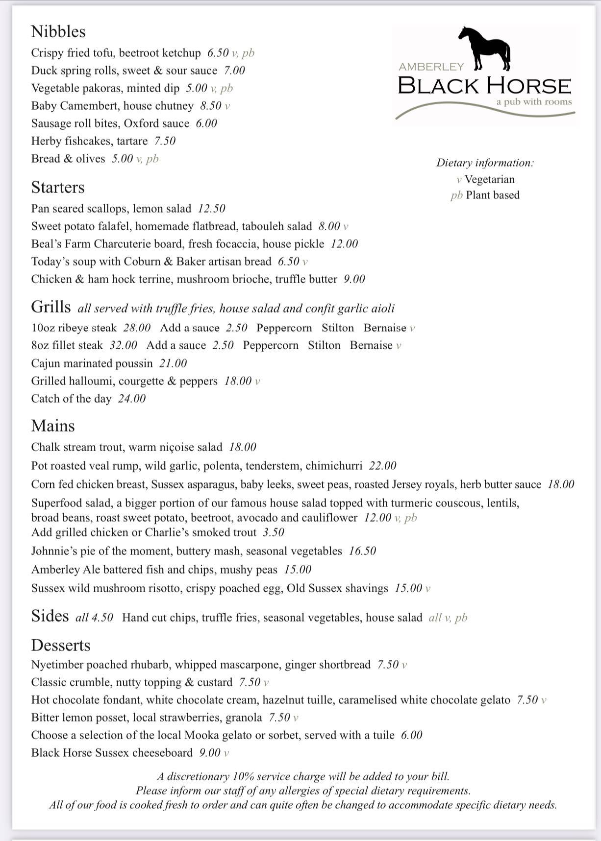 Menu at Amberley Black Horse restaurant, Amberley, High St