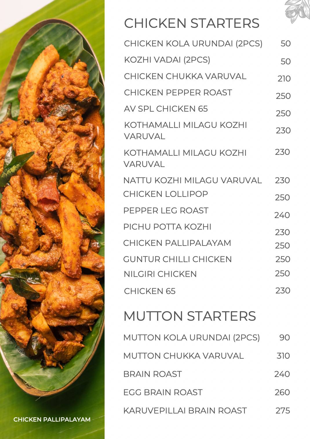 Menu at Anandha Vilas, Chennai, 9/2C