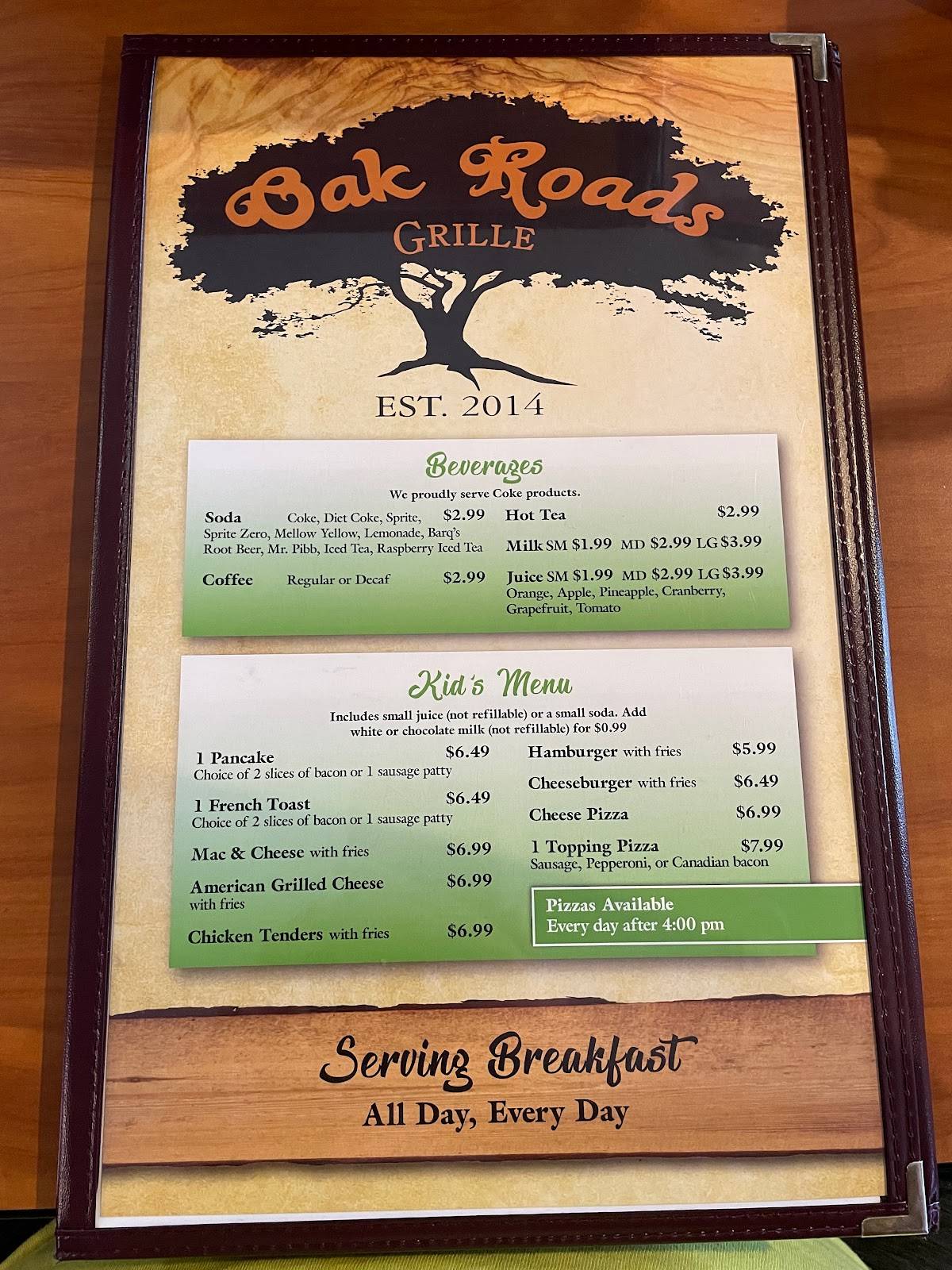 Menu at Oak Roads Grill & Bar, Oak Grove, 181st Ave NW