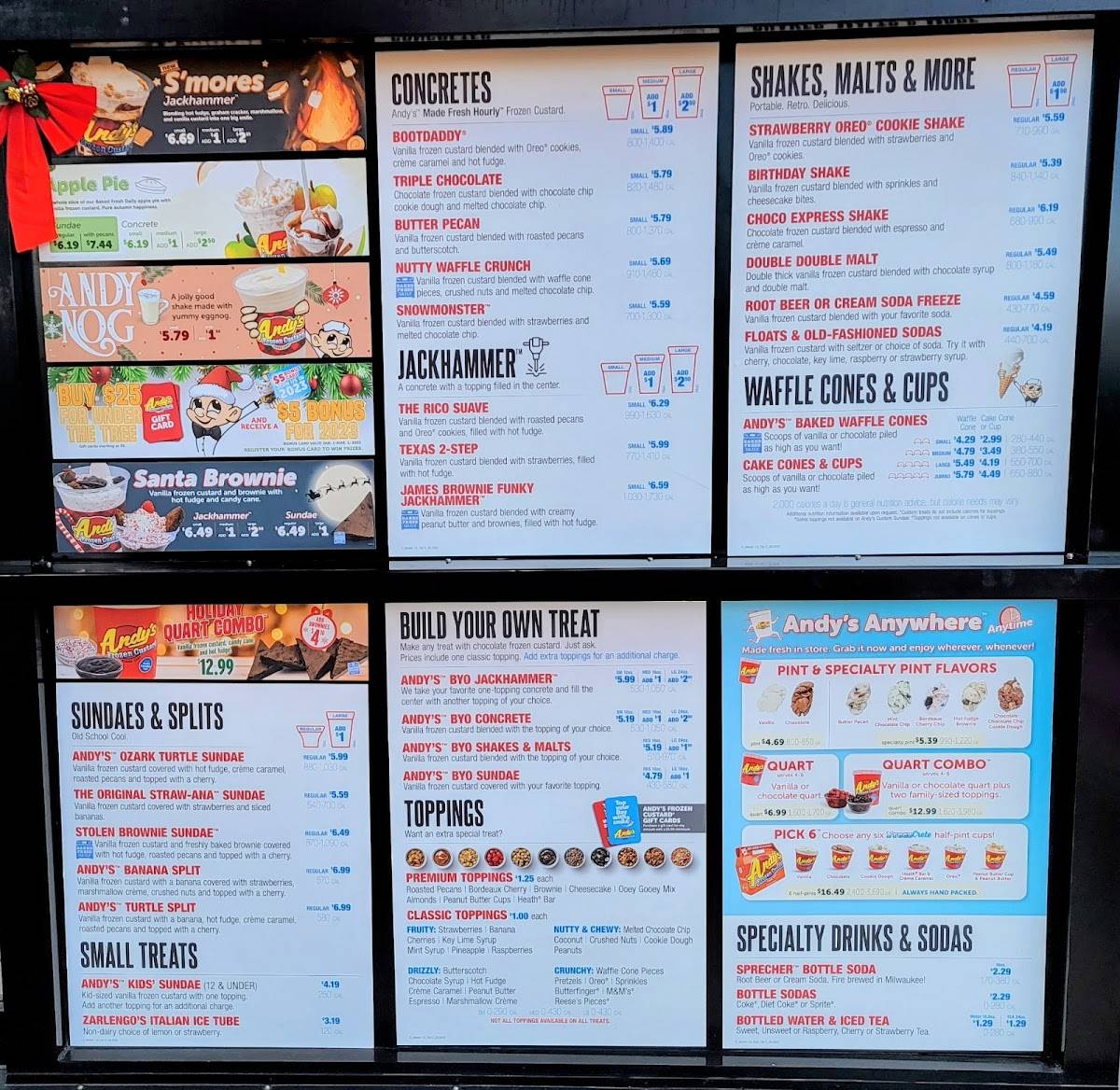 Menu at Andy's Frozen Custard desserts, Gilbert