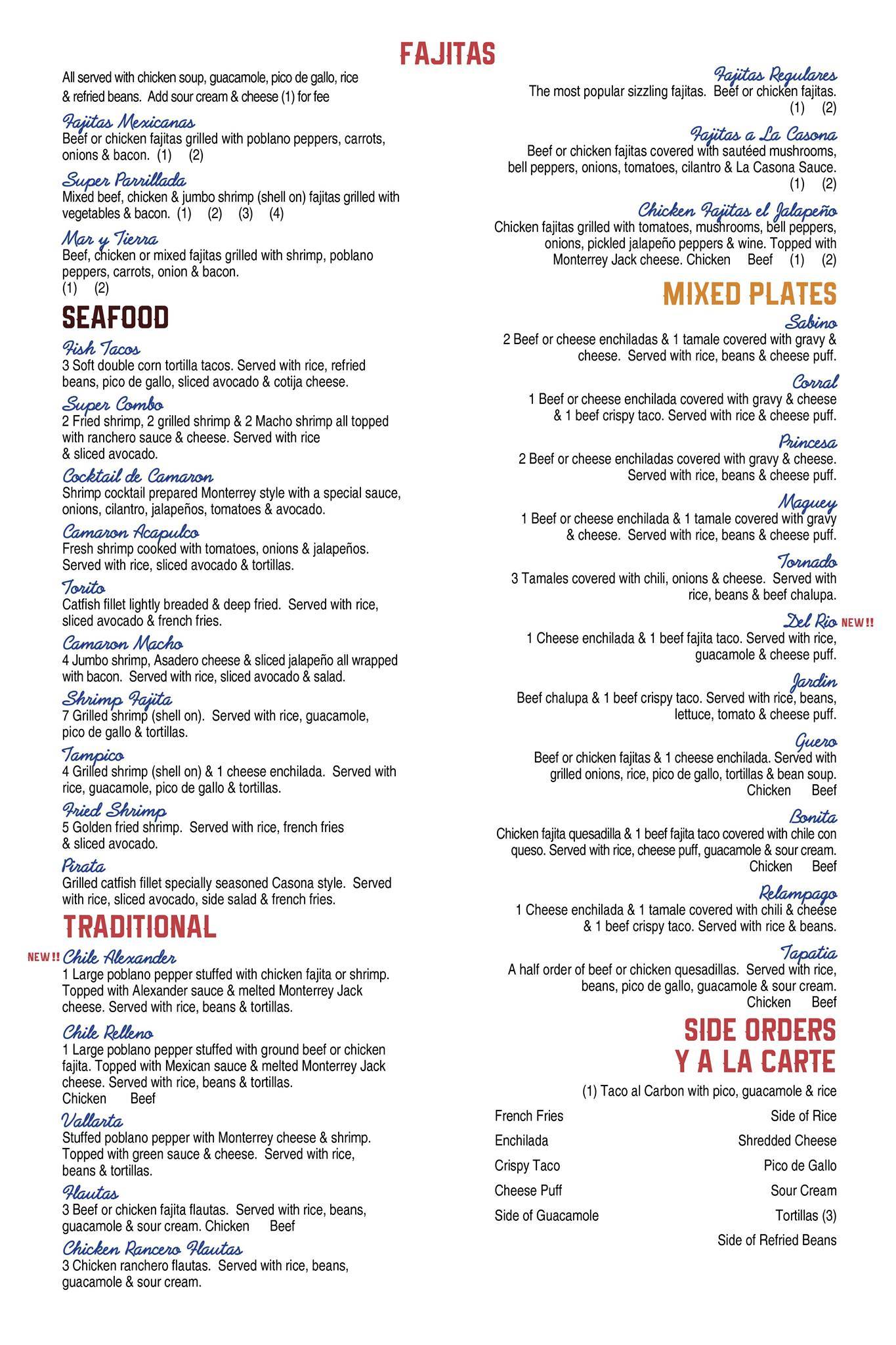 Menu at La Casona Mexican Restaurant, Angleton