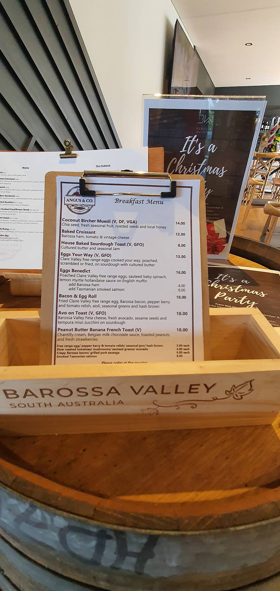 Menu at Angus & Co. Barossa, Tanunda