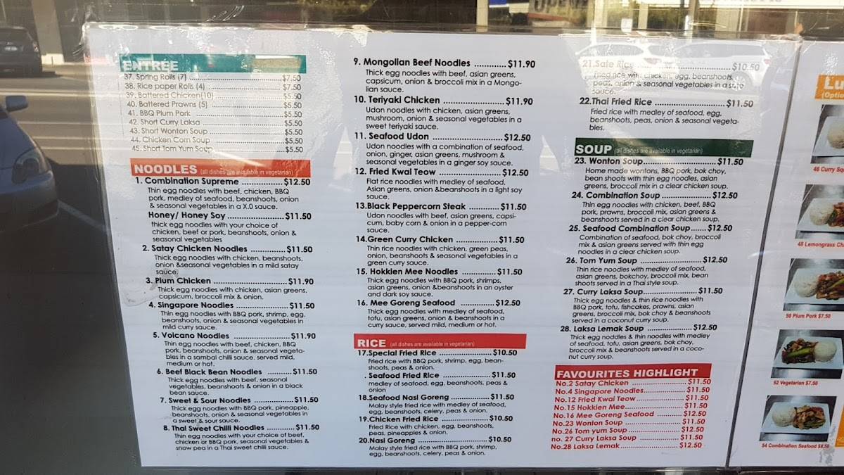 Menu at Ararat Noodle Bar, Ararat