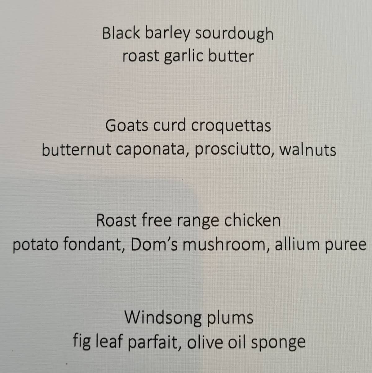 Menu at Arbour Restaurant, Blenheim