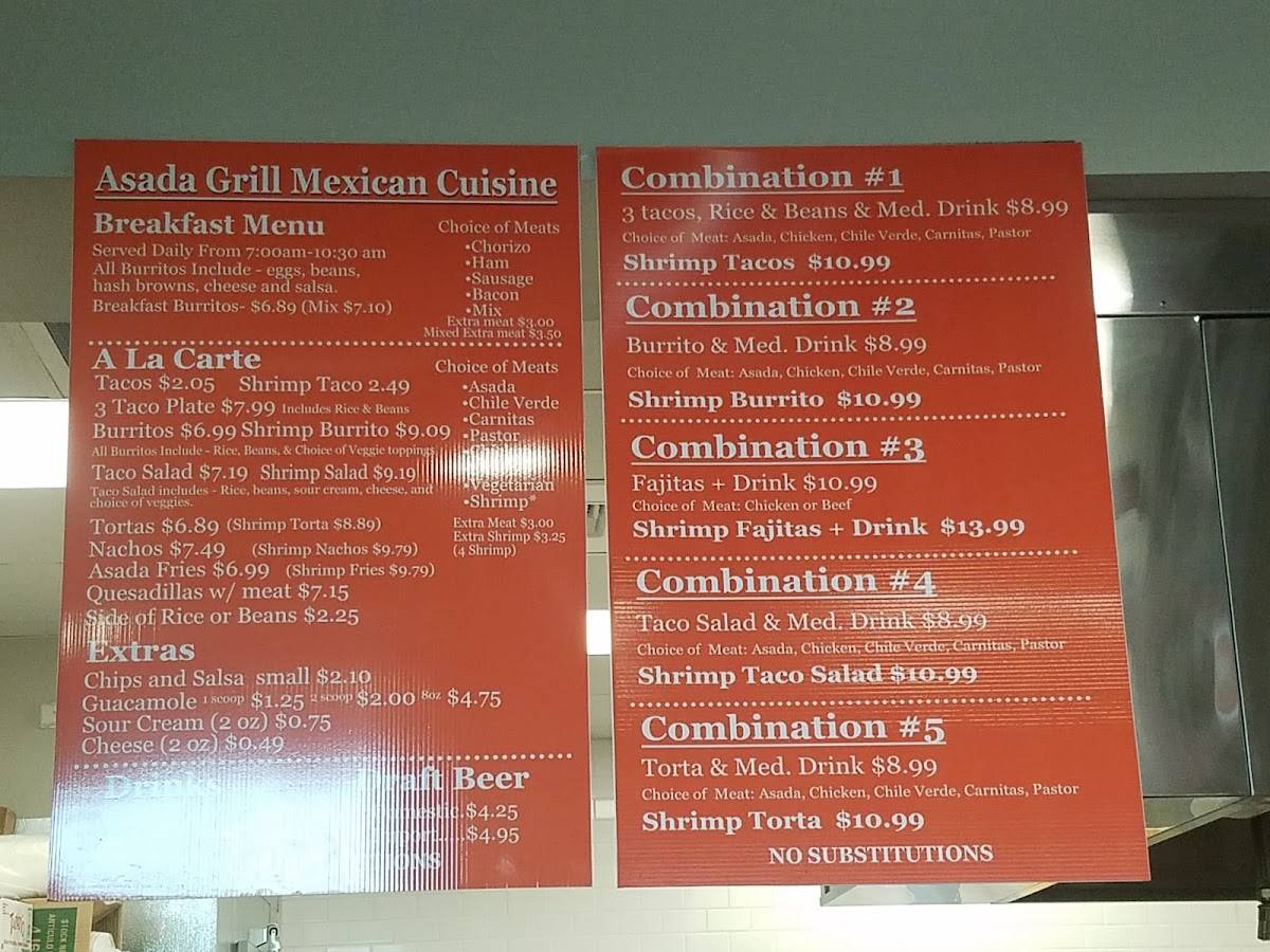 Menu at Asada Grill & Cantina restaurant, Bakersfield, Buena Vista Rd