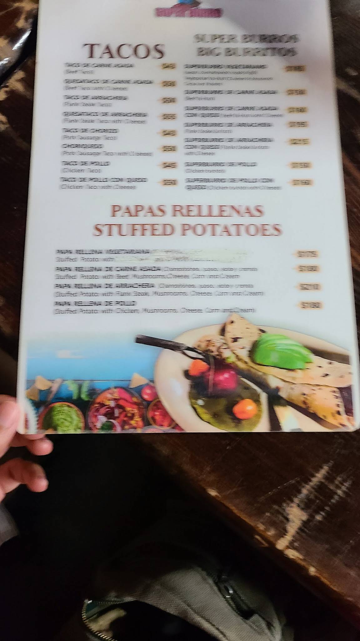 Carta de parrilla Asadero Super Burro, Loreto