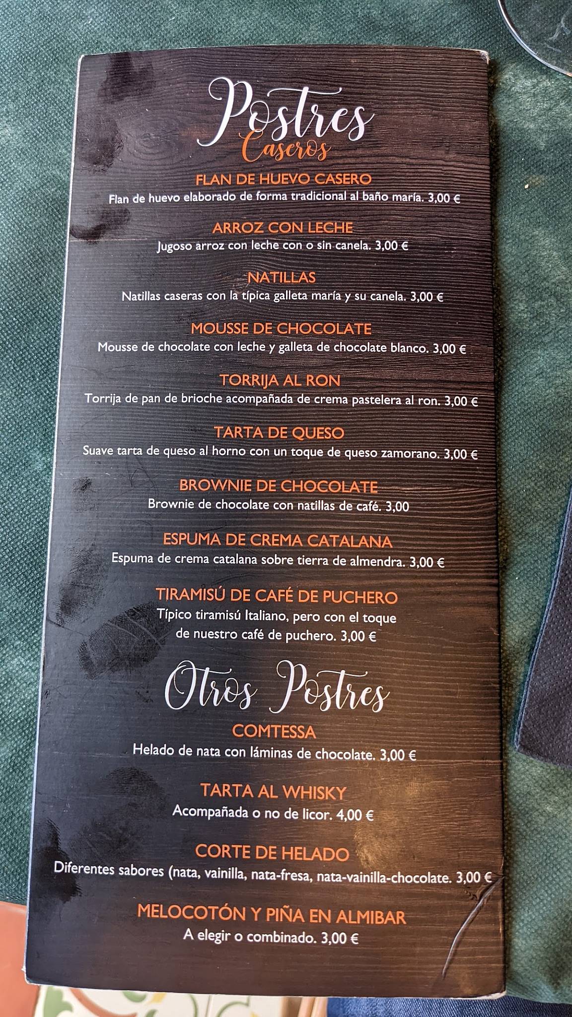 Menu at Asador Casa Alfonso restaurant, San Vitero