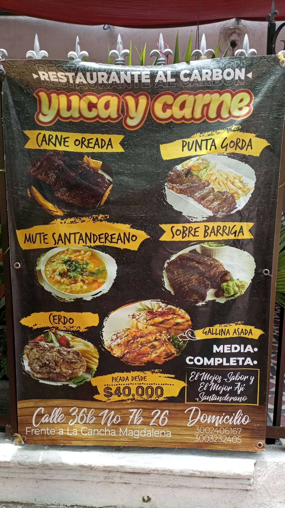 Menu at Asados al Carbón Yuca y Carne restaurant, Barranquilla