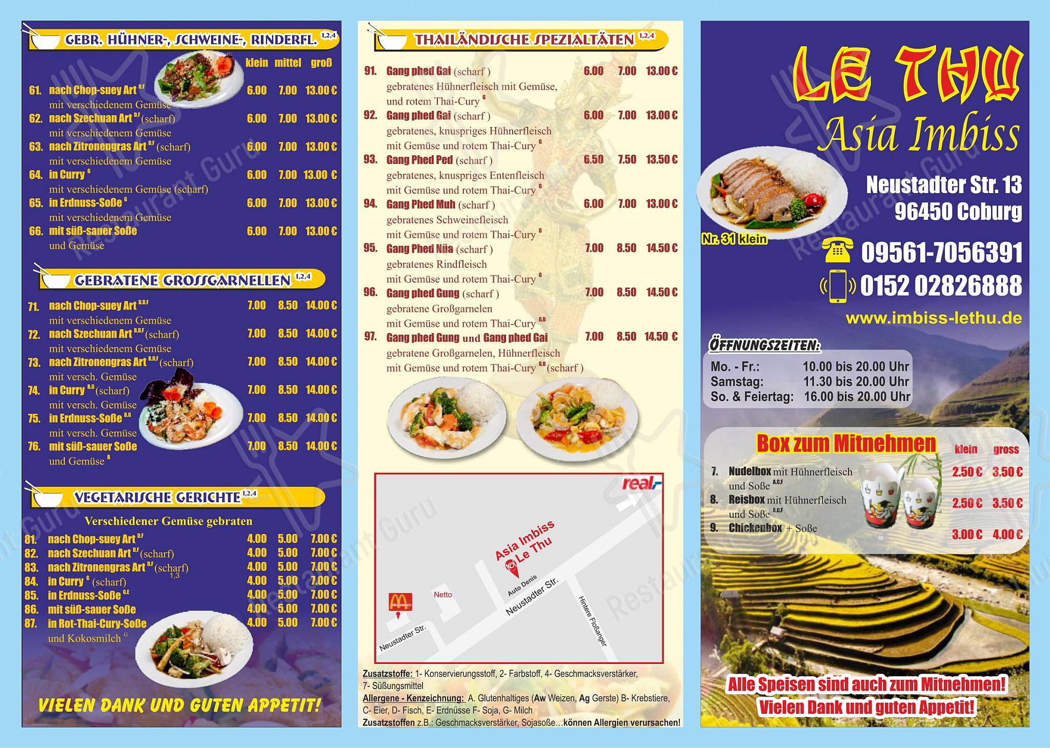 Speisekarte von Asia Imbiss Le Thu restaurant, Coburg
