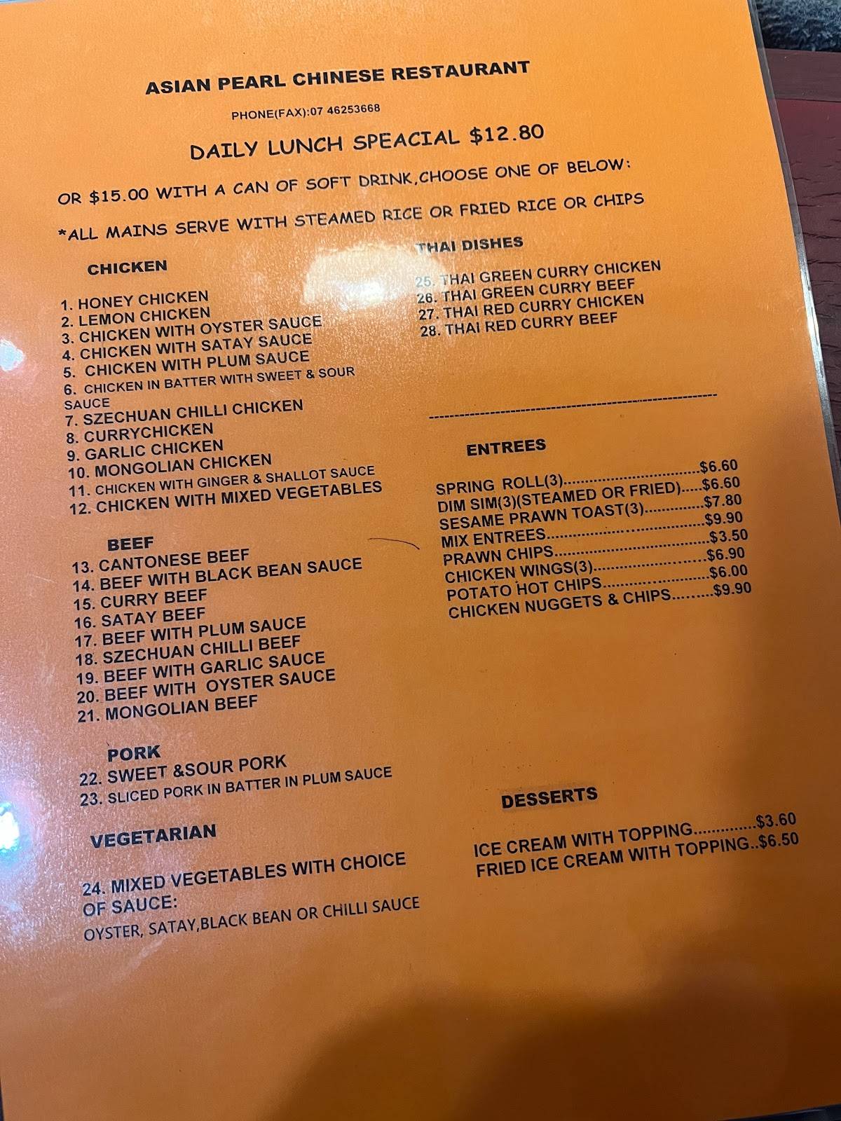 Menu at Asian Pearl Chinese Restaurant, Saint George