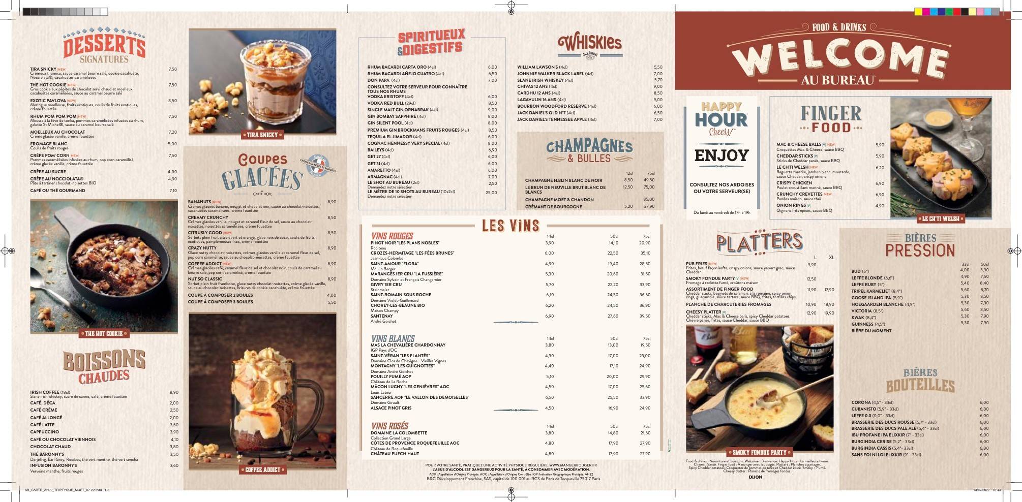 Menu au Au Bureau Dijon pub et bar, Dijon