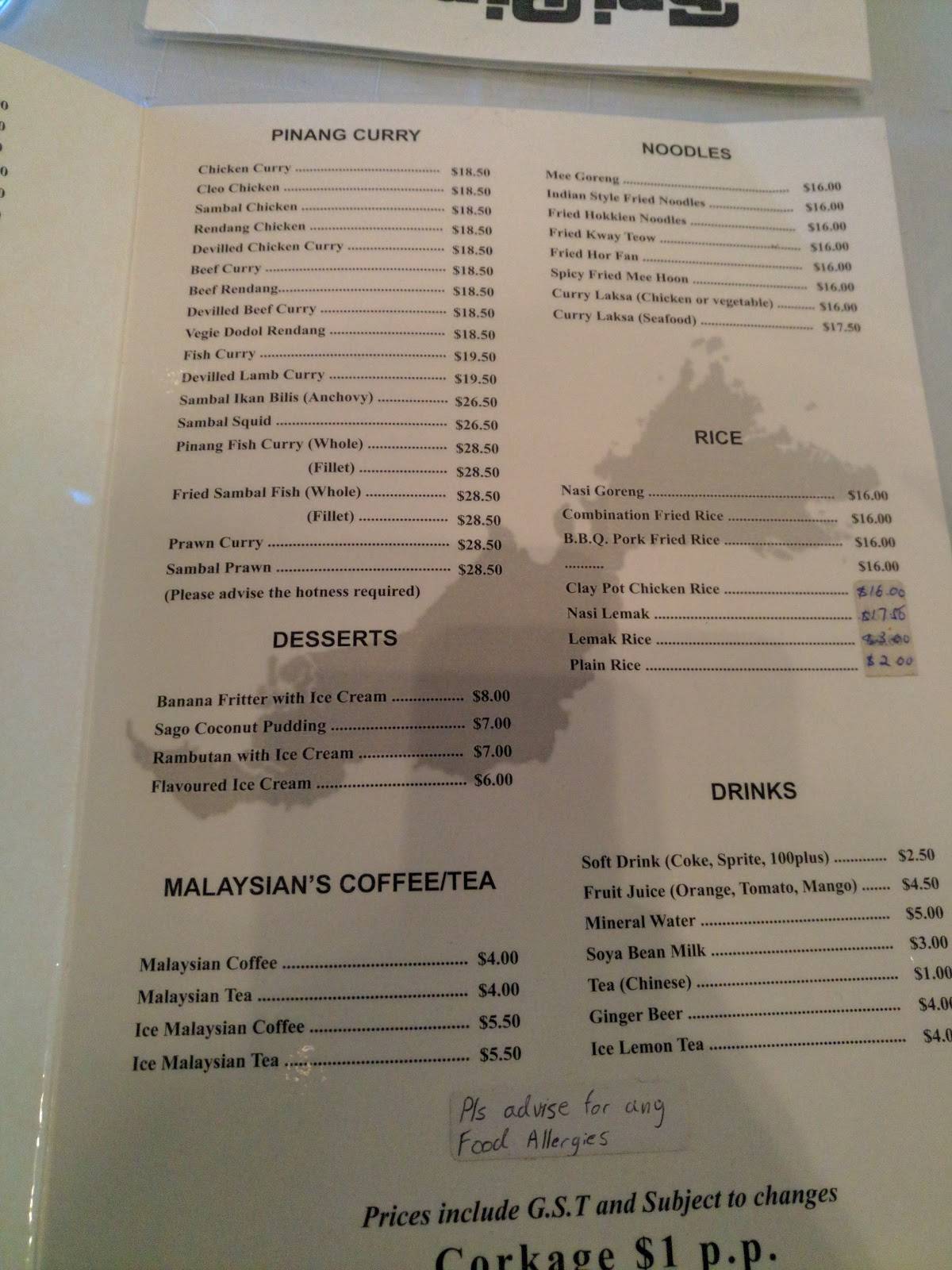 Menu at Sri Pinang desserts, Auckland