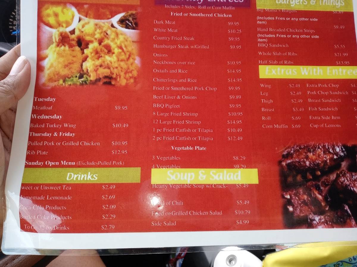 Menu at Big Mama's Soul Food desserts, Augusta