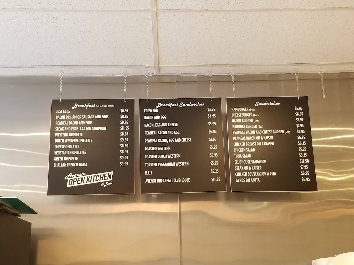 Menu at Avenue Open Kitchen restaurant, Toronto