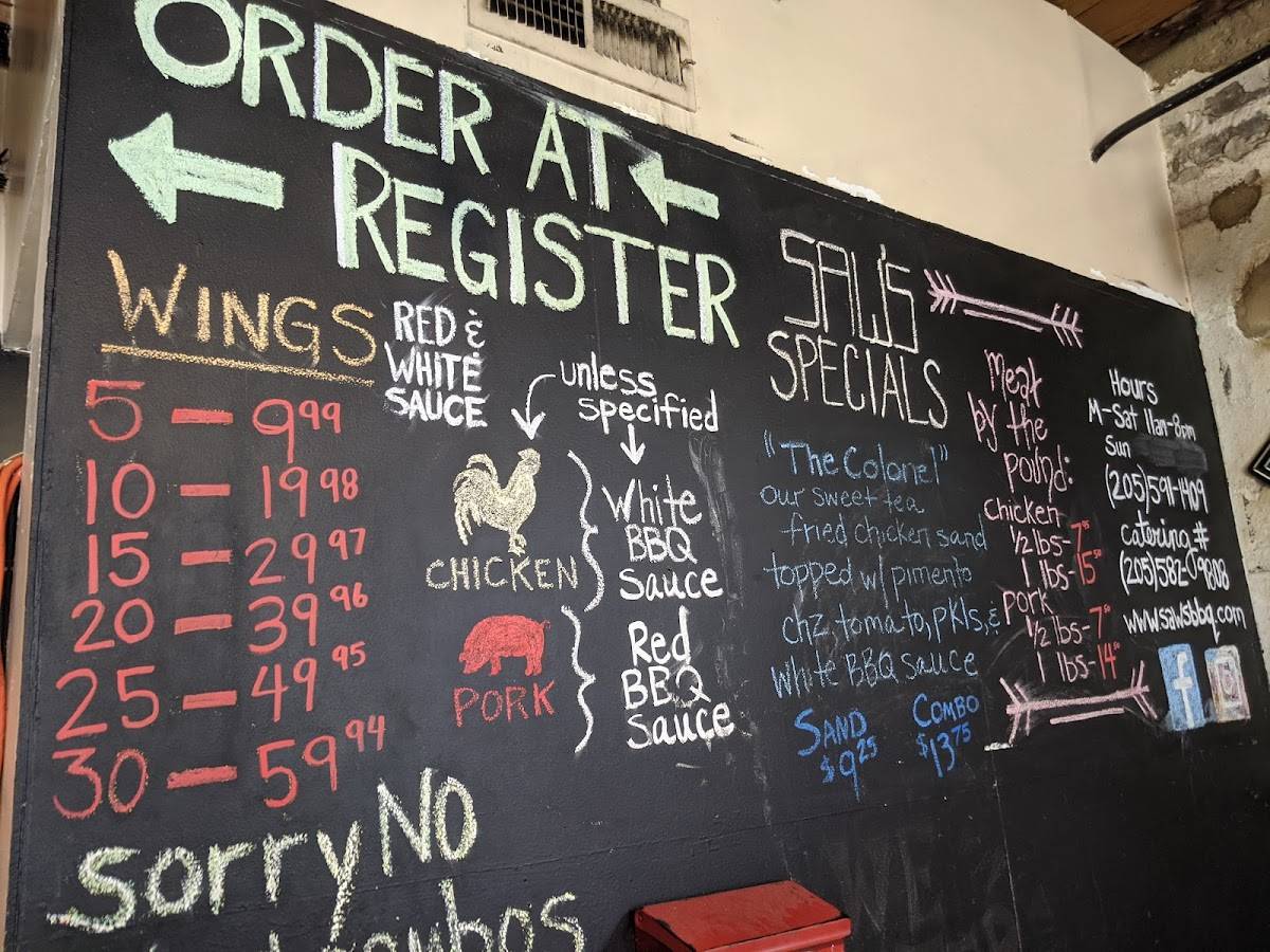 Menu at SAW’s Soul Kitchen BBQ, Birmingham