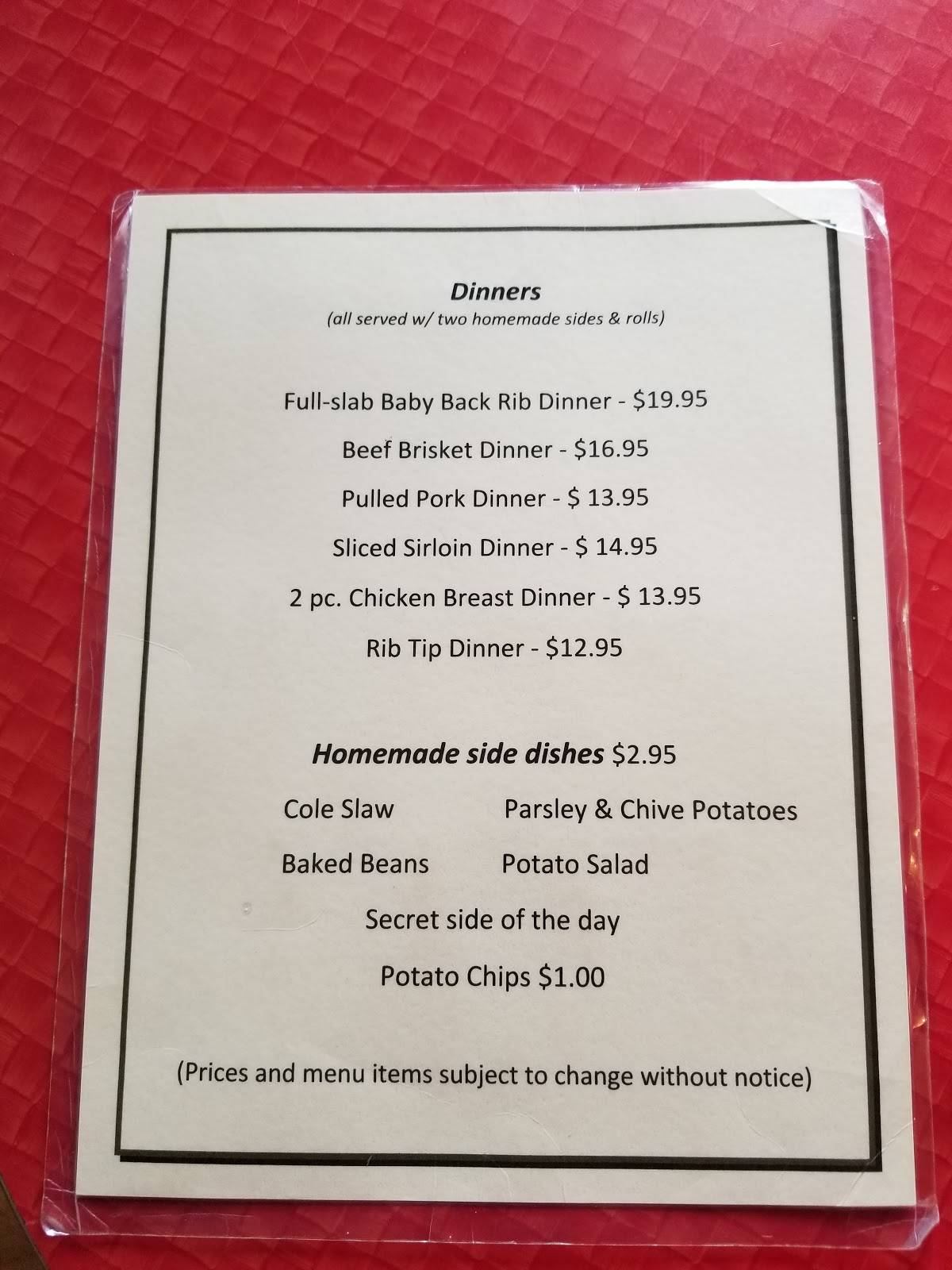Menu at Smokey's Southern Barbeque, Chesterton, 375 US-20