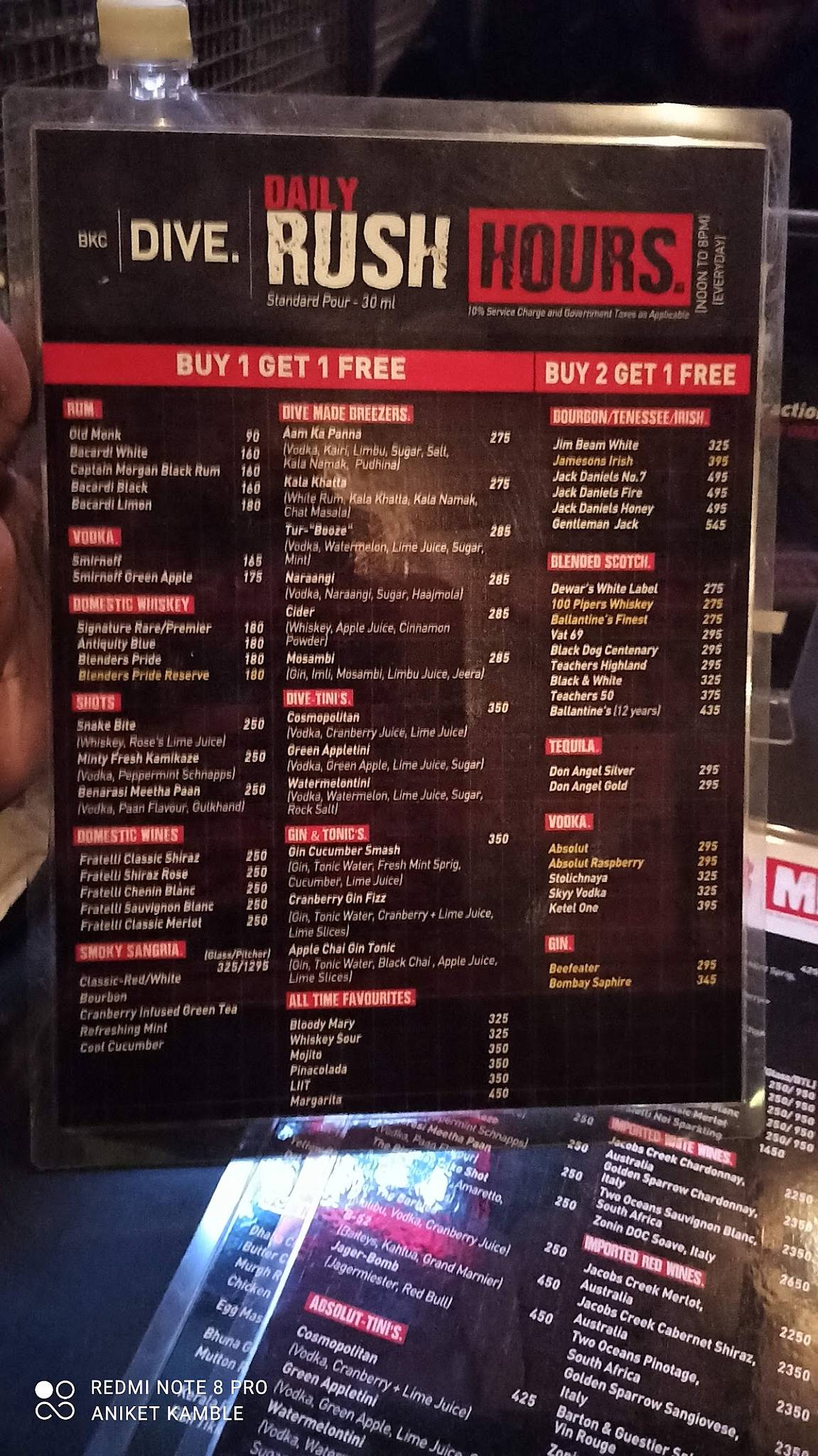 Menu at BKC DIVE., Mumbai