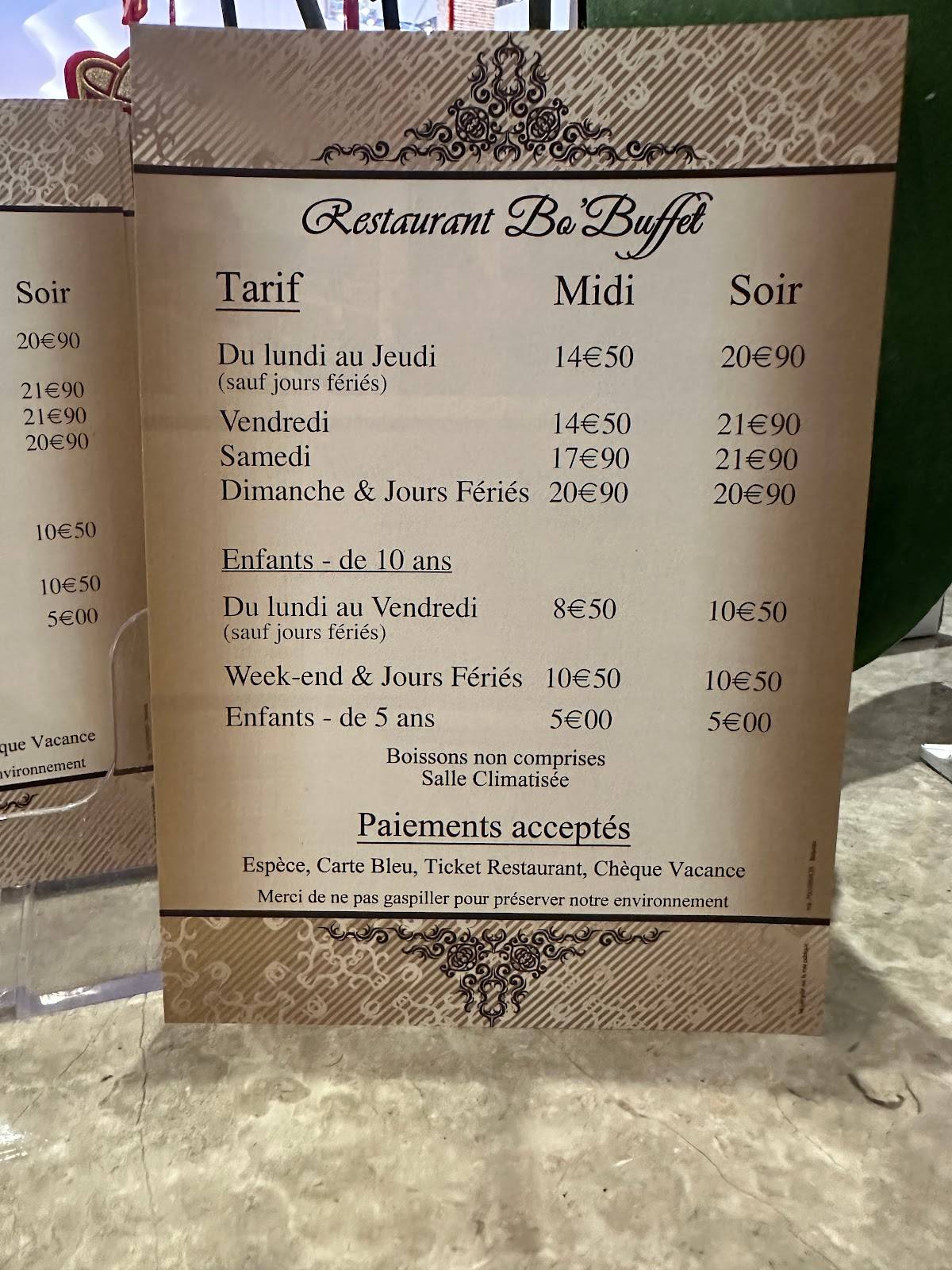 Menu au BO’BUFFET restaurant, Beauvais