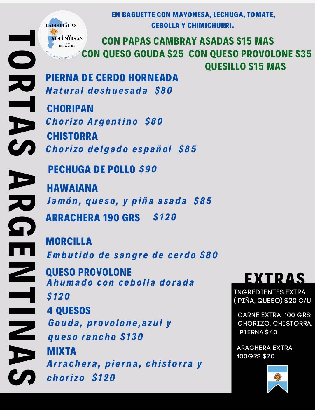 Menu at BUENOS AIRES Tortas Argentinas.... restaurant, La Crucecita