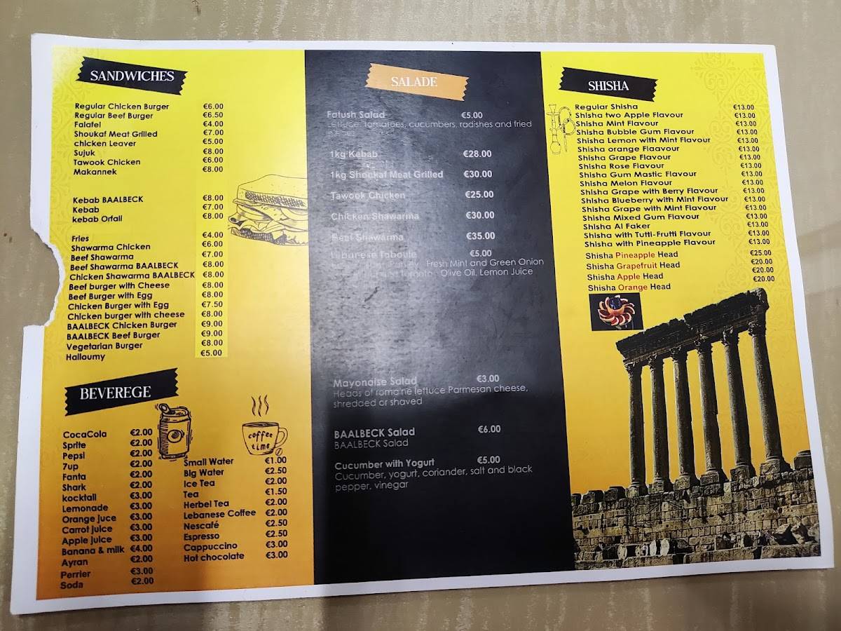 Speisekarte von Baalbeck Restaurant lebanese, Limassol
