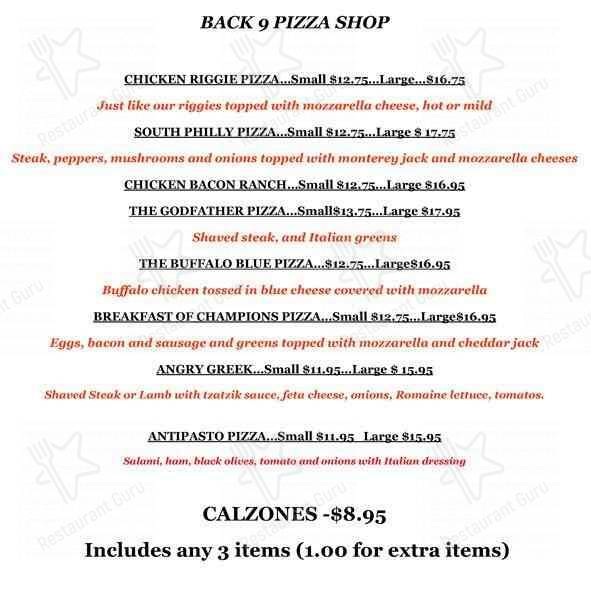 Menu at The Back Nine Restaurant & Sports Bar, Rome