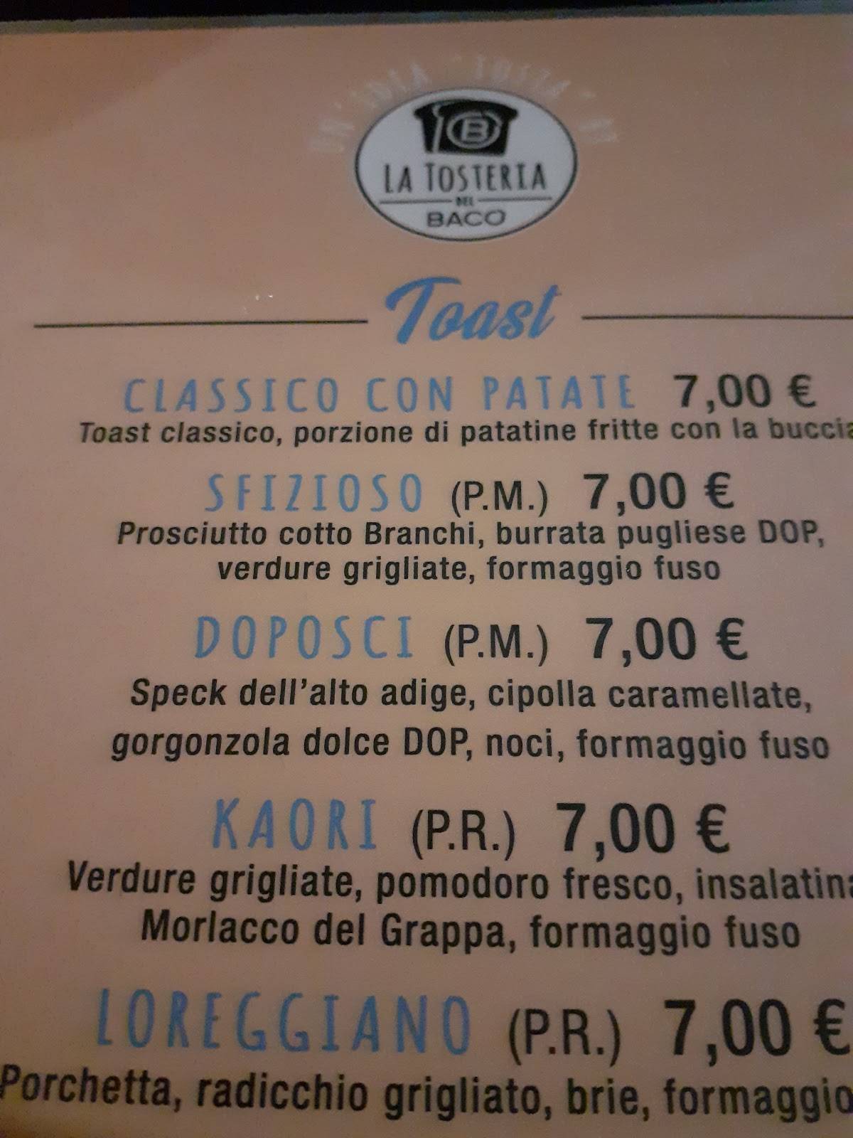 Menu da Bacò pub & bar, Loreggia