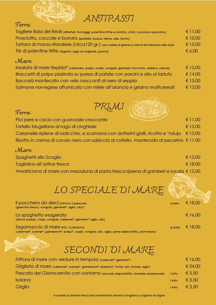 Menu da Baia Dei Reali ristorante, Quarrata