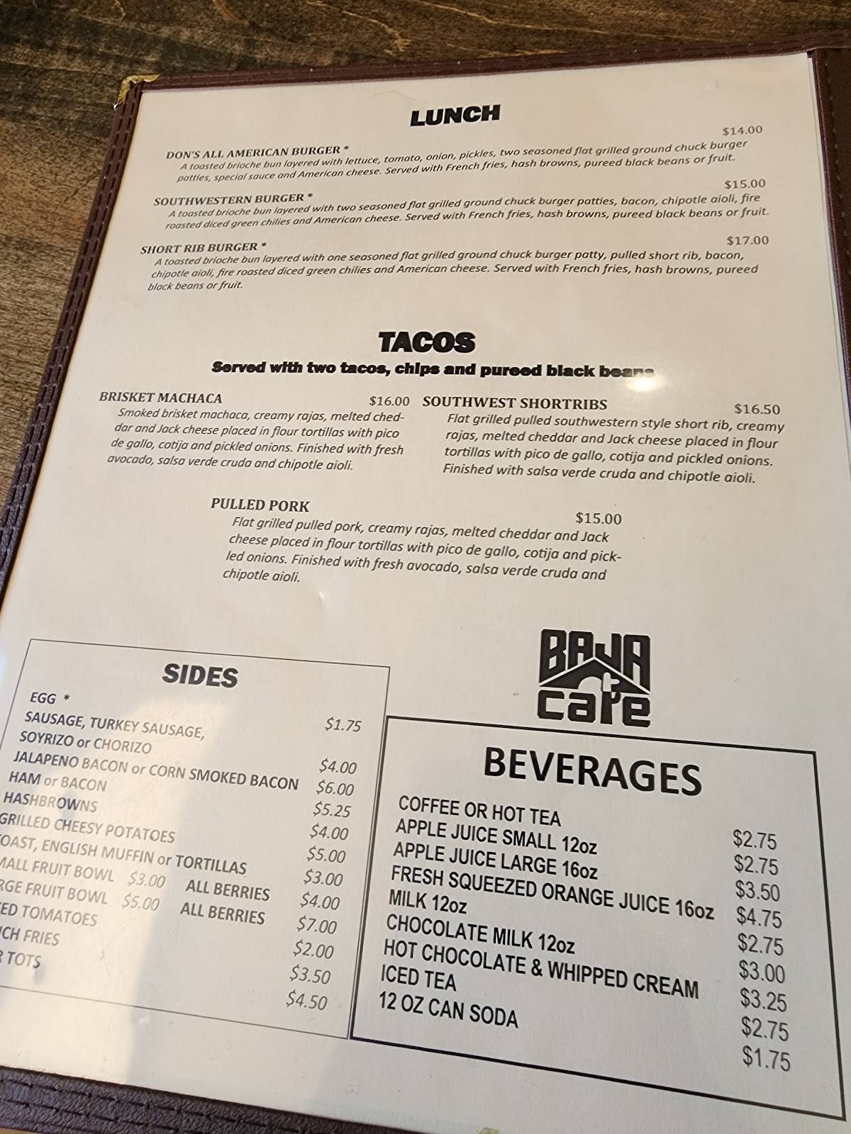 Menu at Baja Cafe on Broadway, Tucson, E Broadway Blvd