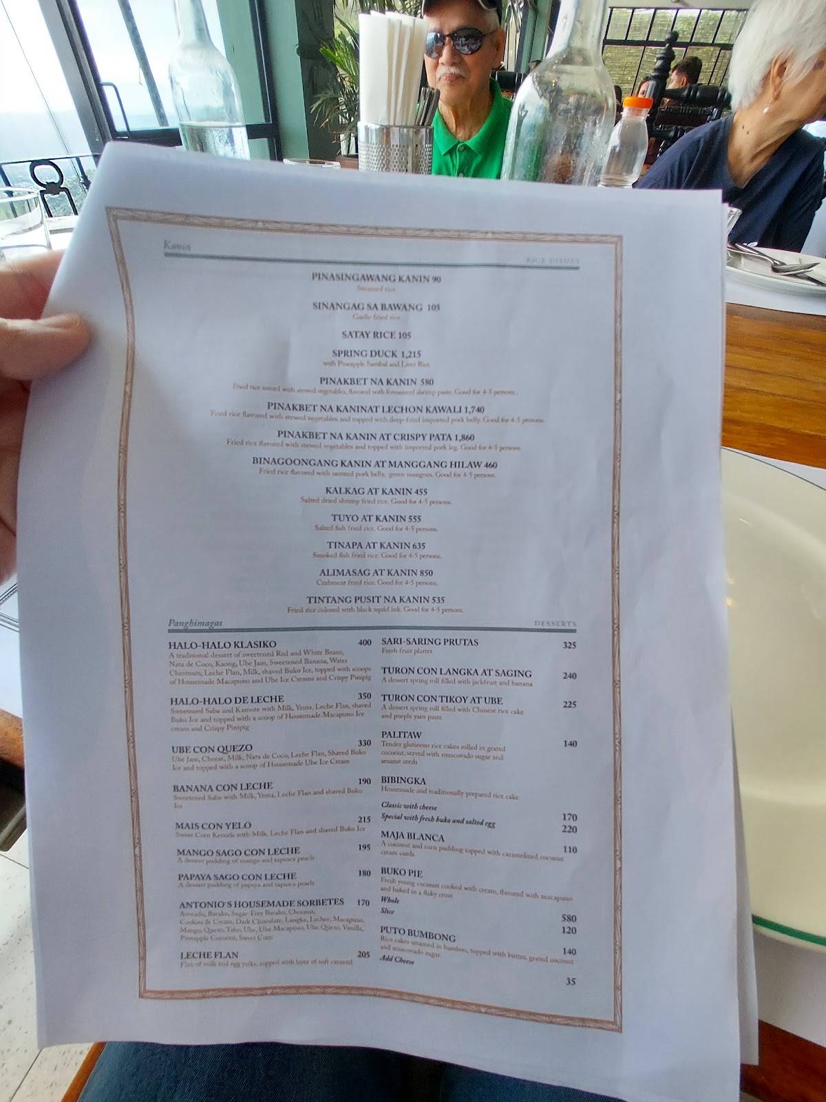 Menu at Balay Dako restaurant, Tagaytay, Tagaytay - Nasugbu Hwy